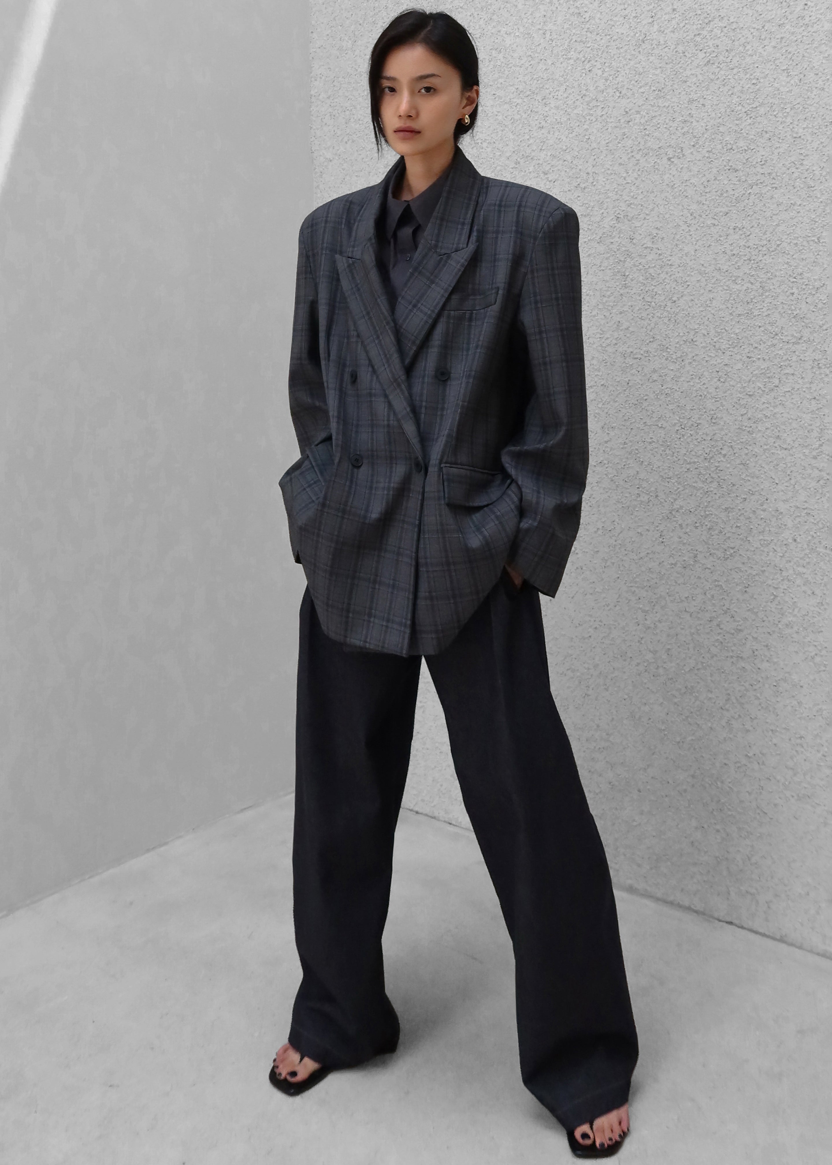 Dinant Padded Double-Breasted Blazer - Grey Plaid – The Frankie Shop Europe