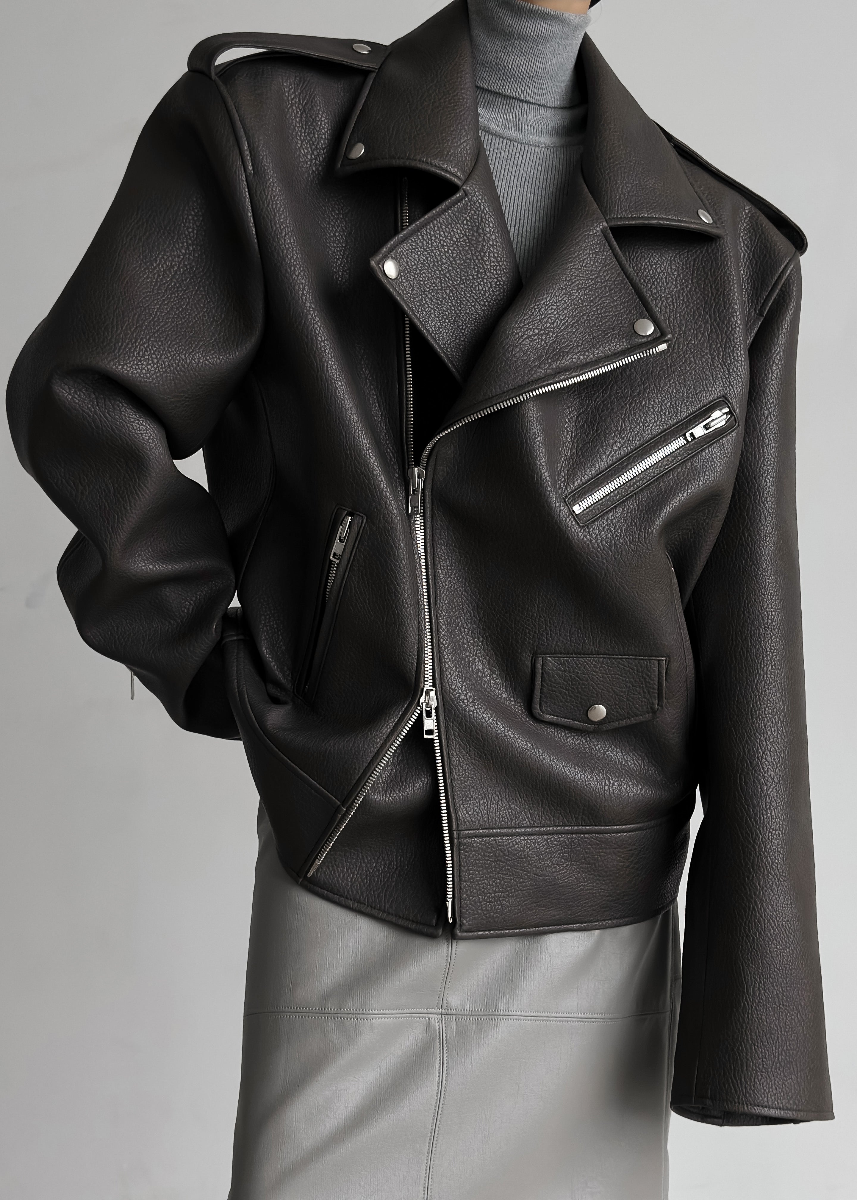Chicago Oversized Biker Jacket - Charcoal – Frankie Shop Europe